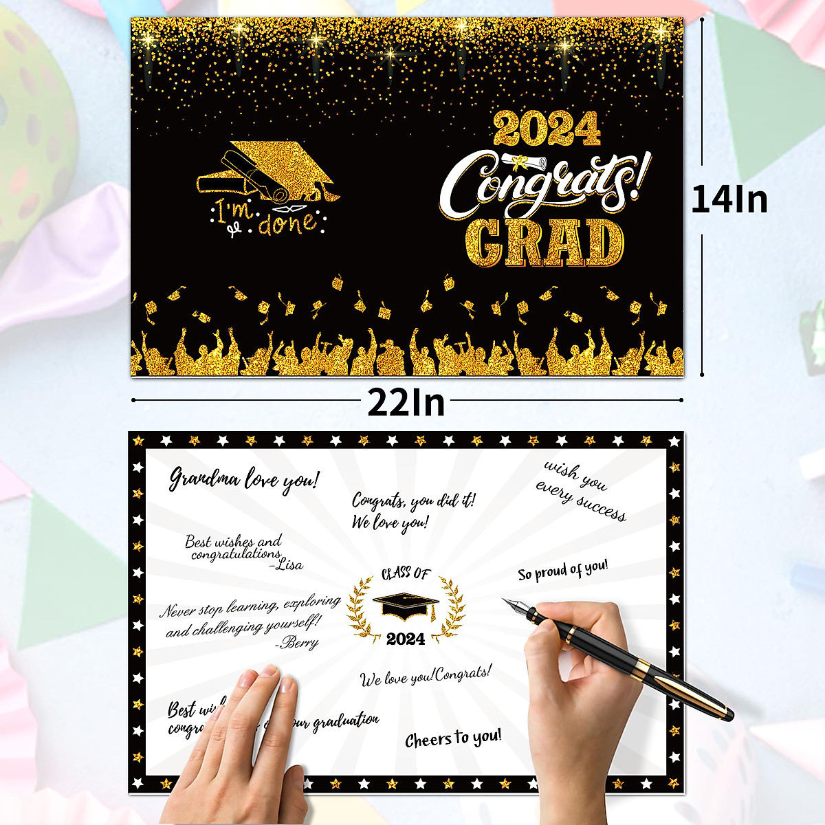 algpty Graduation Decorations Black and Gold 2024 - Guest Book Alternative, Graduation Cards Box with 36PCS Graduation Advice Cards, Signature Board Congrats Grad Decoration Graduation Supplies 2024