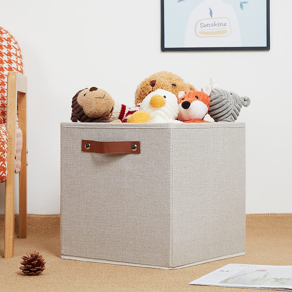 DULLEMELO 12inch Cube Storage Baskets for Shelves Closet Storage,Sturdy Home Organization Bins for Gifts Empty,Foldable Fabric Storage Cubes Baskets for Nursery Toys Clothes Storage(Beige-4 Pack)