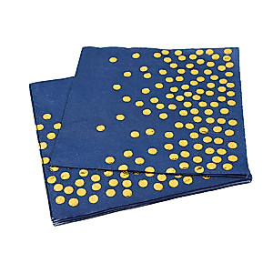 175PCS Disposable Cutlery Set for 25 Guests Blue and Gold Party Cutlery Set Includes Dinner Plate Salad Plate Napkin Cup Knife Fork Spoon for Birthday Party Wedding