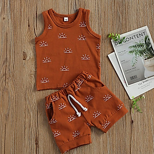 Amiblvowa Newborn Infant Baby Boy Shorts Set Camisole Tank Top Jogger Shorts Outfit 2Pcs Summer Casual Clothes(Brown Sunshine, 18-24M)
