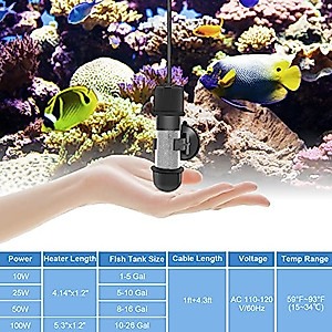 hygger Small Aquarium Betta Heater, Submersible Fish Tahk Heater 10W/25W/50W/100W with LED Digital Display, Suitable for Marine Saltwater and Freshwater up to 5/10/16/26 Gallon