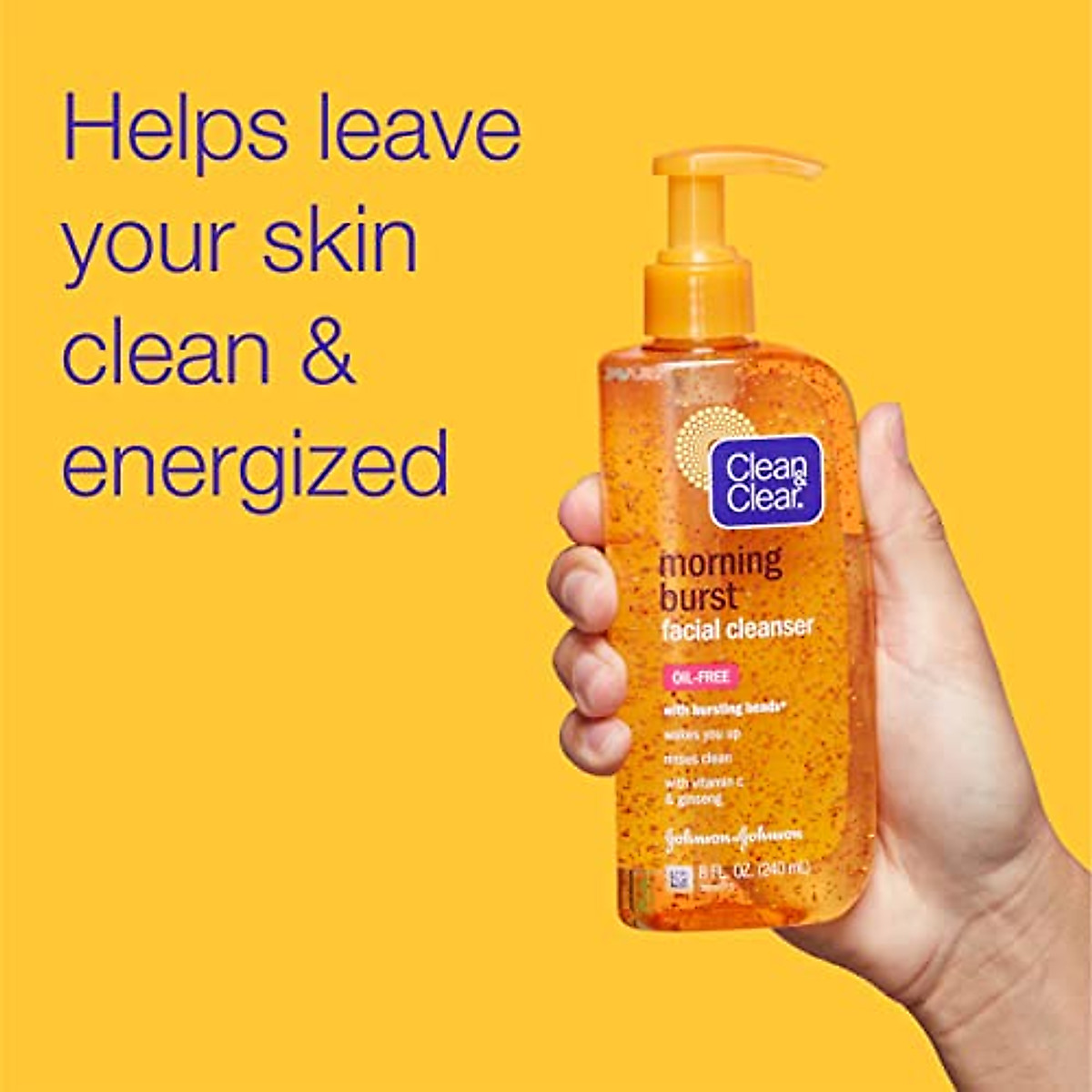 Clean & Clear Morning Burst Oil-Free Facial Cleanser with Brightening Vitamin C, Ginseng, and Gentle Daily Brightening Face Wash for All Skin Types, Hypoallergenic, 8 oz