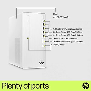 HP Pavilion Desktop, Intel Core i7-12700 Processor, Intel UHD Graphics 770, 64GB RAM, 2TB SSD + 2TB HDD, Wi-Fi 6, SD Card Reader, DVD-RW, HDMI, RJ-45, Wired KB & Mouse, Windows 11 Home, White