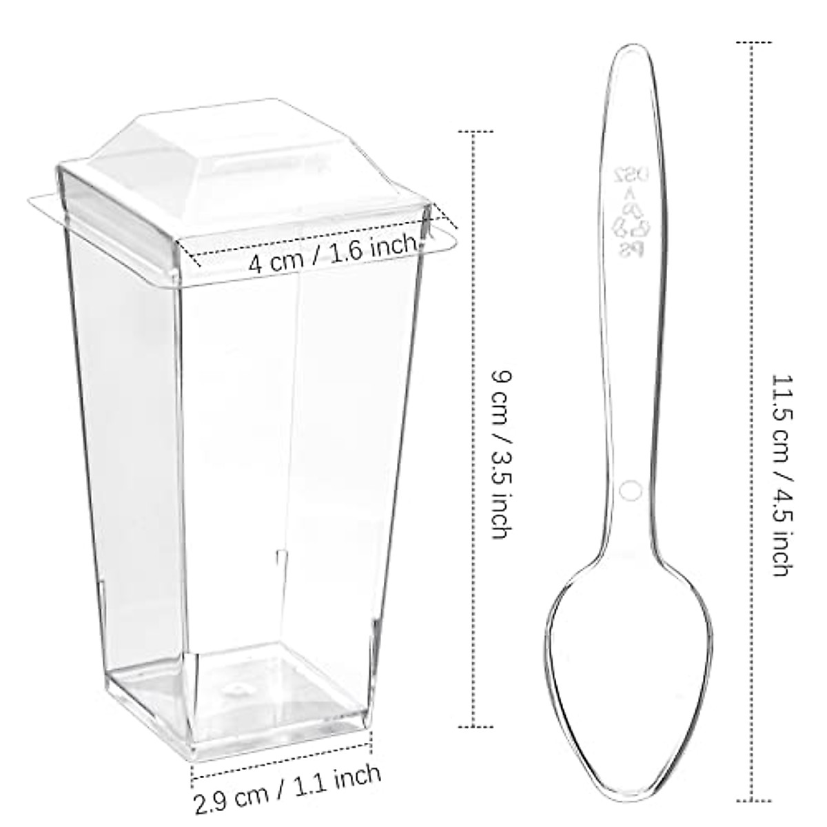 Qeirudu 50 Pack 3 oz Mini Square Dessert Cups with Lids and Spoons Clear Plastic Parfait Cups Mini Appetizer Shot Glasses for Individual Mousse Trifle Fruit Pudding