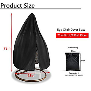POMER Patio Egg Chair Cover, Heavy Duty Waterproof Hanging Chair Cover with Zipper Design for Outdoor Single Seat Wicker Swing Egg Chair - 75" H x 45" W