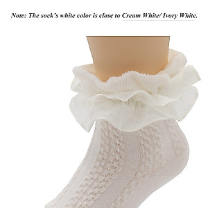 Xiyadun Little Girls Ruffle Lace Trim Cotton Socks Toddler Baby Girl Eyelet Frilly Dress Socks(5 Pairs,Assorted Color, 5-8 Years)