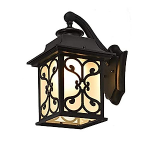 PEHUB E27 European Antique Porch Wall Sconce Outdoor Garden Waterproof Aluminum Black Finish Wall Lamp Square Glass Lampshade Exterior Wall Mount Lighting Fixture Villa Decor Wall Light Exterior Light