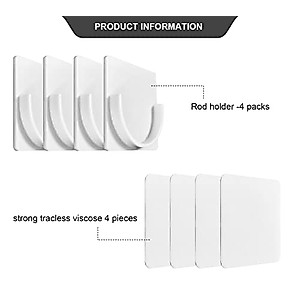 LADYMOON Adhesive Shower Curtain Rod Holder No Drilling,Set of 4,Curtain Rod Bracket Also Be Used of Shower Rods for Bathroom(Rod Not Included)