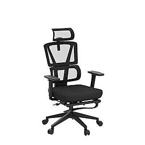 LSSBOUGHT Ergonomic Mesh Office Chair with Lumbar Support Adjustable Footrest Headrest, Mid Back Executive Swivel Desk Chair with Armrest for Home Office Work, Black