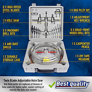Amartisan Hole Cutter, 1-5/8" to 8" (40-200mm) Adjustable Hole Saw Cutter, with ABS Dust Shield for recessed Lights, Ceiling Speakers, Vent Holes
