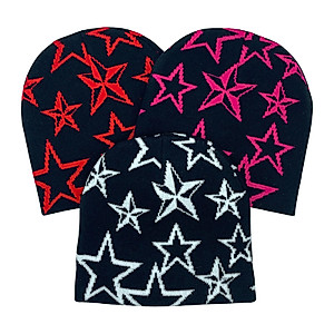 Diskebuiss Y2k Wool Beanie for Unisex-Adults, Star Pattern, One Size, White