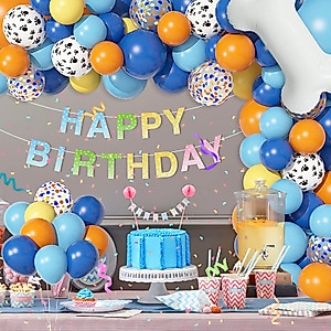 128Pcs Blue Birthday Party Supplies Balloons Garland Kit, Blue Orange Yellow White Bone Dog Paw Balloons Arch Banner for Baby Shower Girls and Boys Blue Theme Happy Birthday Party Decorations