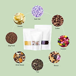 SumDirect White Kraft Stand Up Bags Pouches Resealable Bag with Zip Lock and Matte Window for Food Storage, 5.9x8.6 Inches, 13oz, Pack of 50