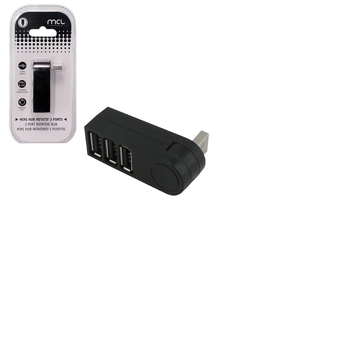 M.C.L MCL USB2-M103 USB 2.0 3 Port Rotative Hub Without Power Supply, Black