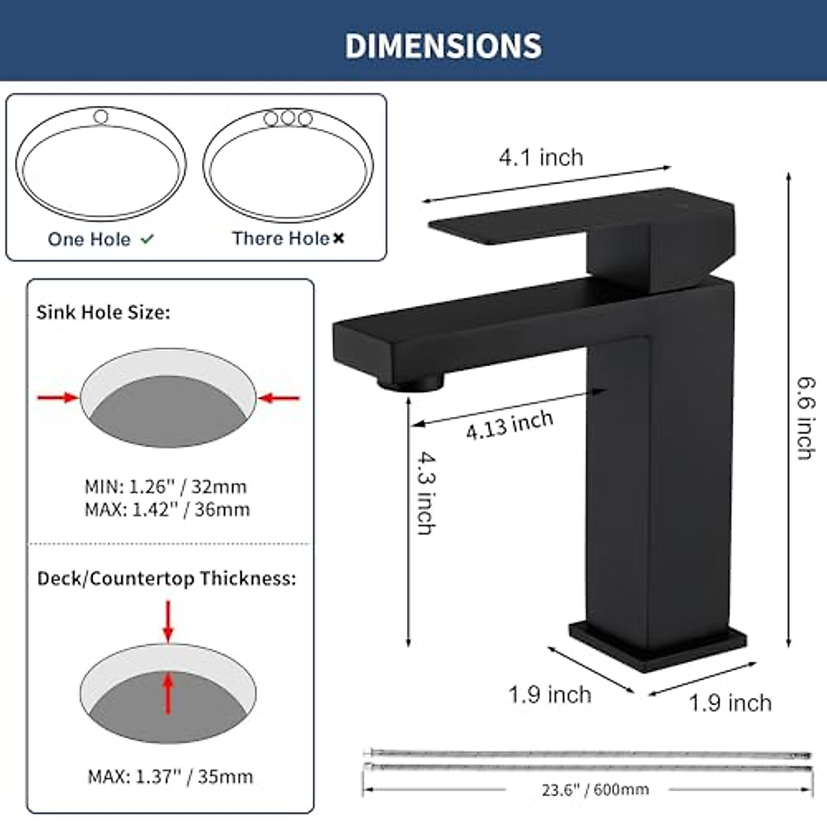SevenGelok Black Bathroom Faucet Bathroom Sink Faucet One Hole Faucet 【All SUS304 Stainless Steel 】 Single Handle 1 Hole Vanity Faucets for Bathroom Sink NO-Lead Matte Black Bathroom Faucet, SF3-BK
