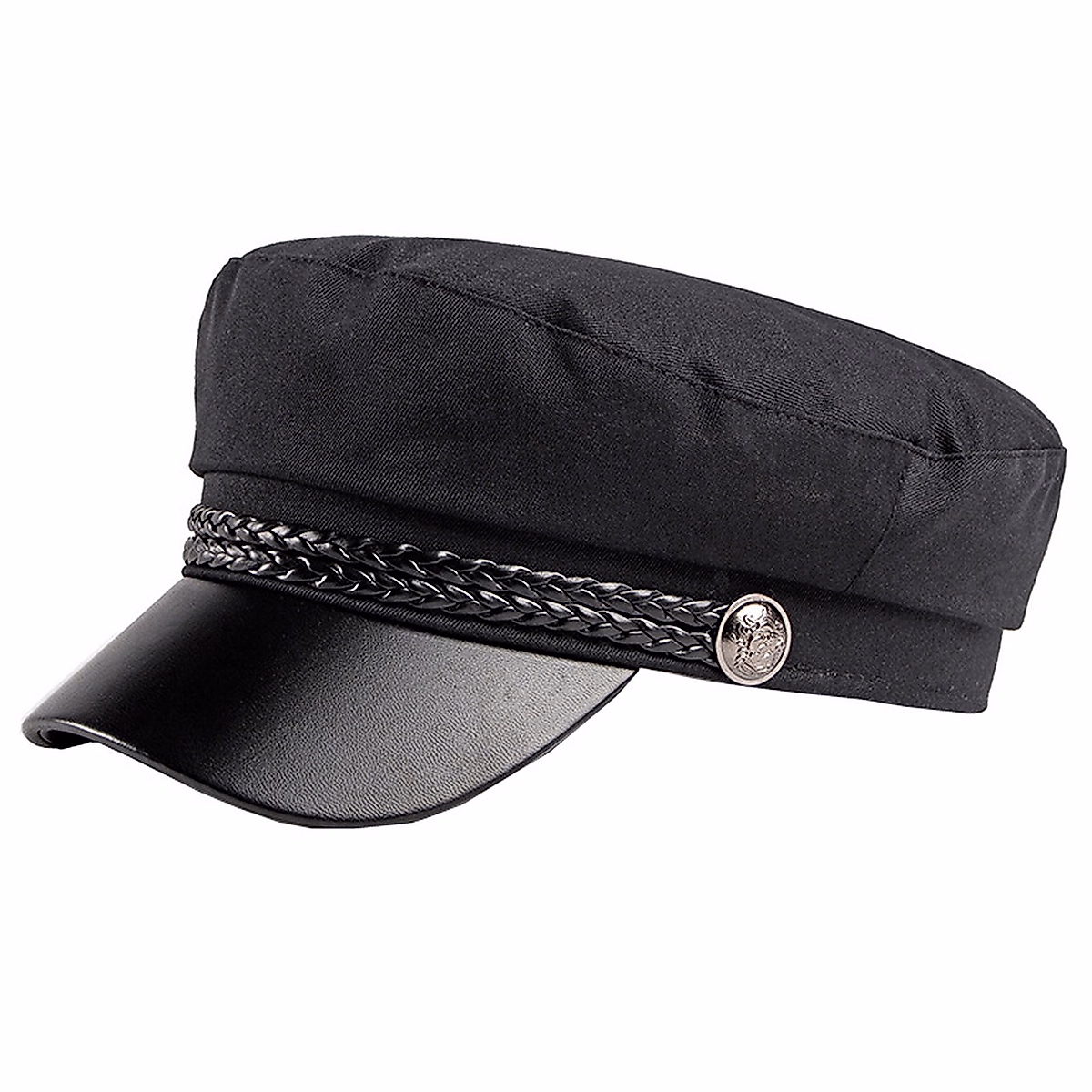 Brcus Men Women Yacht Captain Sailor Hat Newsboy Cabbie Baker Boy Peaked Beret Cap Black