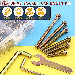 Hilitchi 253PCS M6(30-80mm) Zinc Plated Crib Screws Hardware Assortment Kit, Hex Drive Socket Cap Furniture Barrel Screws Bolt Nuts with A Hex Wrench for Furniture Beds Crib