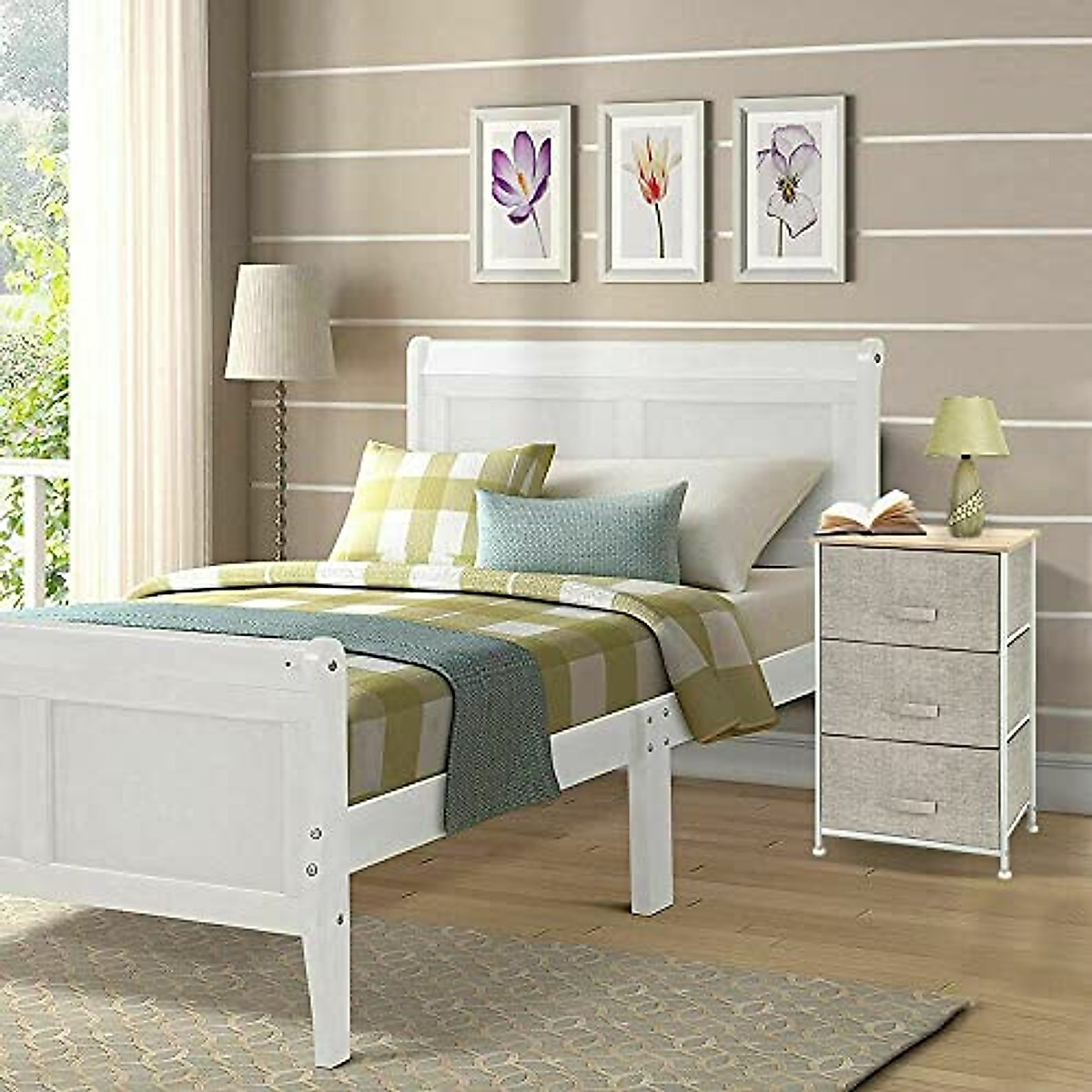 MAXCBD Nightstand Bedside Table Drawer Cabinet 3 Tier Metal Storage Cabinet Bedside Table Organizer Stand Fabric Chest Bedroom Drawer Storage Dresser Storage Tower Dresser