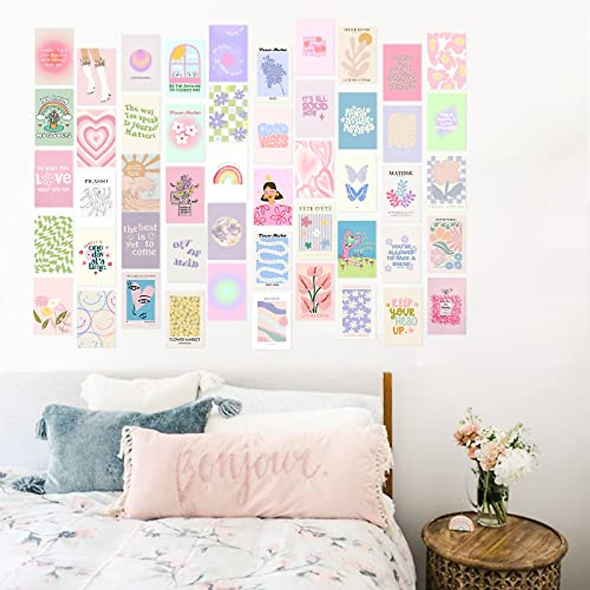 GENSTEUO 50pcs Danish Pastel Wall Collage Kit Aesthetic Pictures, Danish Pastel Room Decor Aesthetic, Cute Posters for Dorm Wall Decor, Aesthetic Wall Decor for Bedroom Teen Girl, Photo Collage Kit