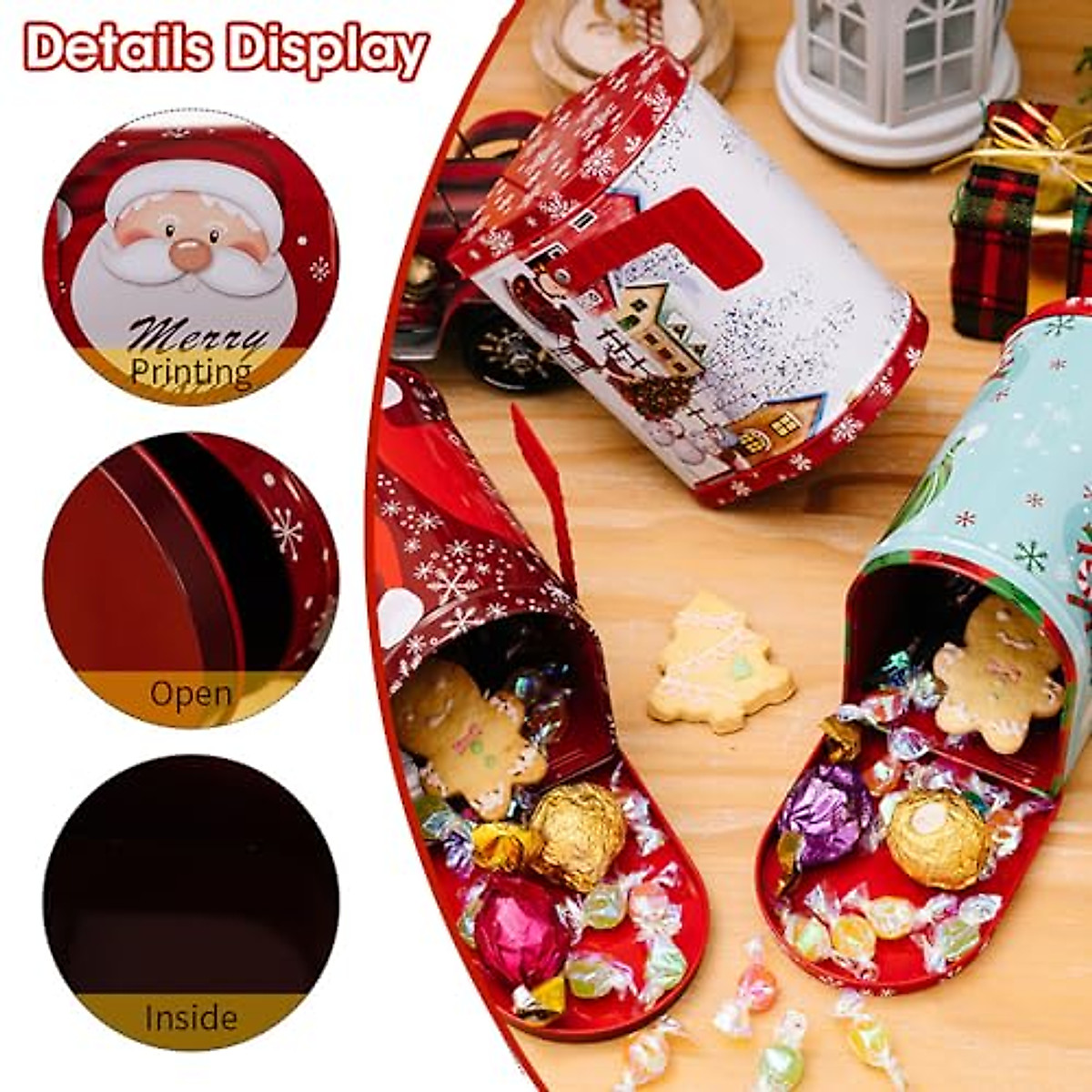 4PCS Christmas Reindeer Gift Box, Metal Christmas Cookie Tins with Lids, Decorative Candies Storage Container Tinplate Candy Boxes Empty Tins Xmas Cookie Jar for Christmas Decor and Storing Snacks