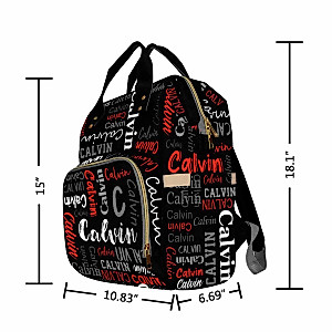 Artsadd Custom Name Diaper Bag for Mom, Personalized Black and Red Monogram Backpack with Stroller Straps Large Travel Shoulder Bag Capacity Nappy Bag for Baby Shower Gifts