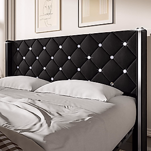 HOMBCK Queen Bed Frame with 4 Storage Drawers,Upholstered Bed Frame with Diamond Headboard and Footboard, Black Velvet Bed Frame with Wingback, Solid Wood Slats, Black