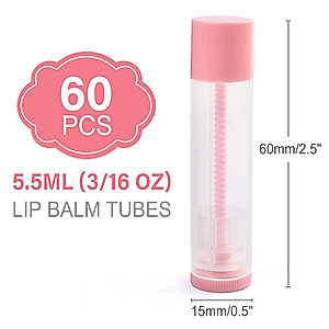 LotFancy Lip Balm Tubes Empty, 100PCS 5.5ml (3/16 Oz), Clear Lip Balm Container Tubes with Pink Caps, BPA Free & Leak Free, Refillable