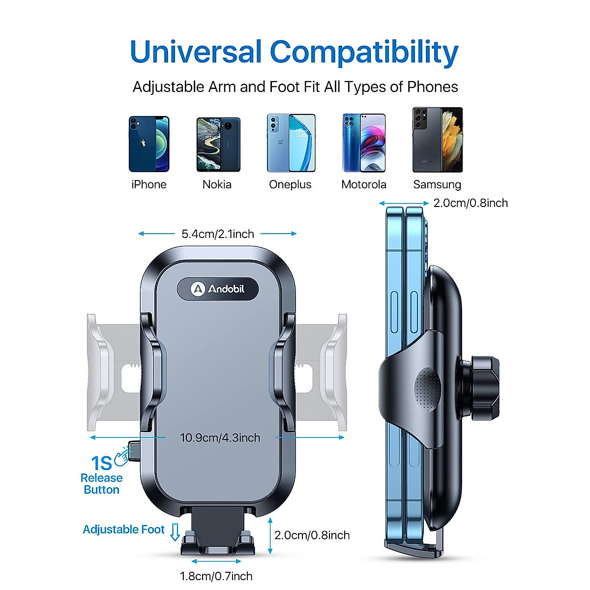 andobil Cell Phone Holder for Car [Powerful Suction][Bumps Friendly] Universal 3in1 Phone Mount for Car Dashboard Windshield Air Vent Compatible with iPhone 14/13/12, Samsung S22 All Phones