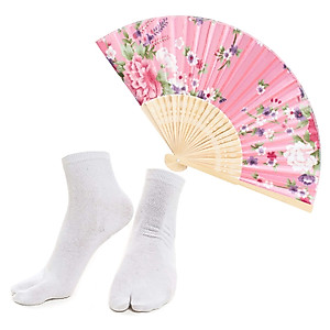 Heone Japanese Long Kimono Satin Peacock Printed Lightweight Cardigan Jacket Coat Loose Yukata Cloak Bathrobe Tops folding fans Tabi Socks Set(Coralred XL-5XL)