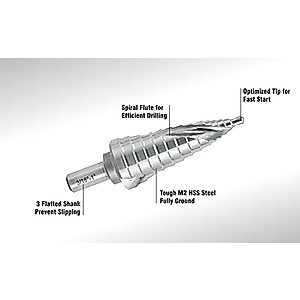 ACTOOL Industrial HSS Step Drill Bit 3/16 inch to 1 inch with 3/8 inch Shank, Double Spiral Flute with 14 Step Size