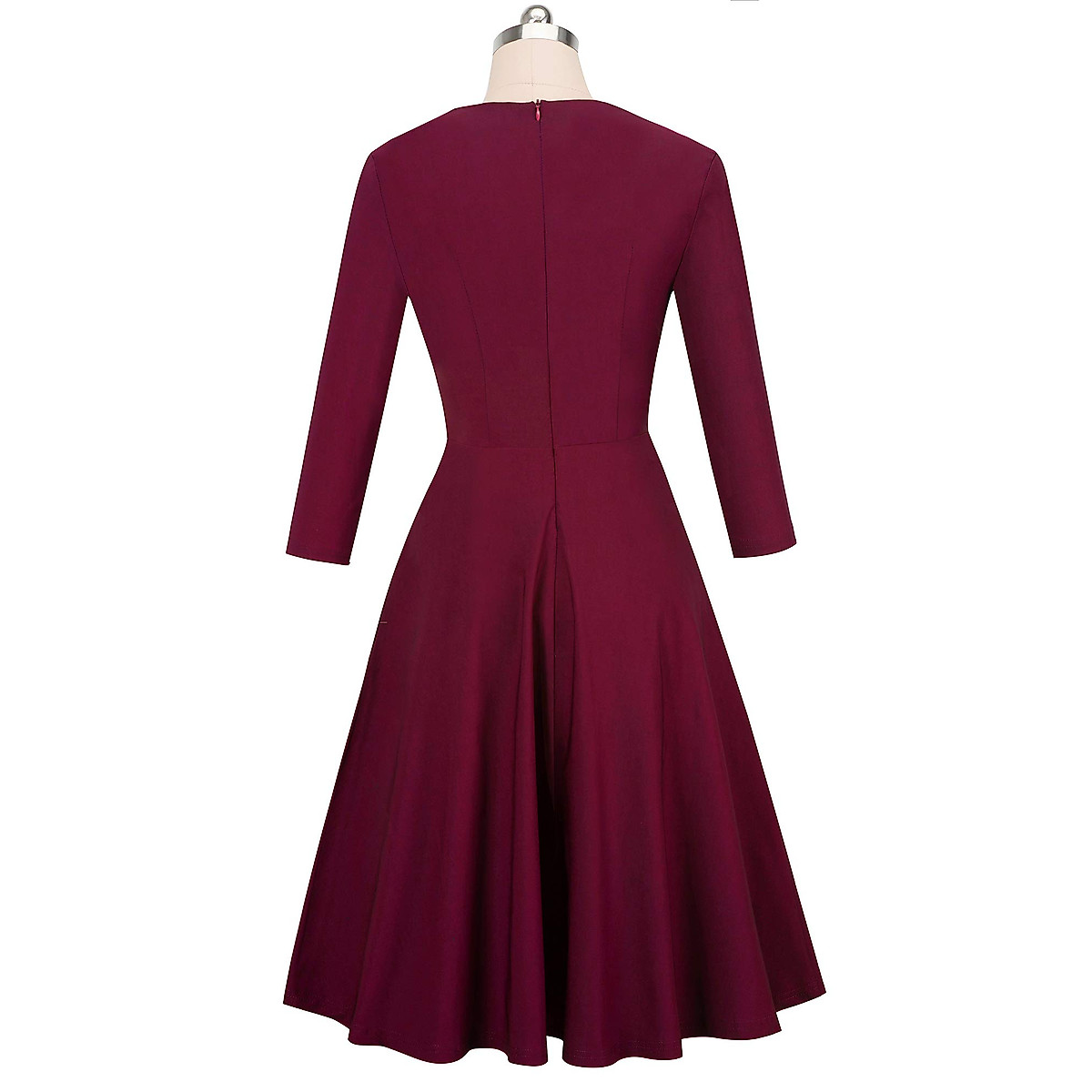 HOMEYEE Women's 3/4 Sleeves Cocktail A-Line Embroidery Party Autumn Winter Wedding Guest Dress A079(6,Burgundy-3/4 Sleeve)