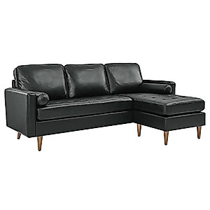 Modway Valour 78" Modern Style Leather Apartment Sectional Sofa in Black