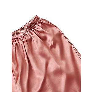 Verdusa Women's 2pc Satin Nightwear Button Front Sleepwear Short Sleeve Pajamas Set Pink M