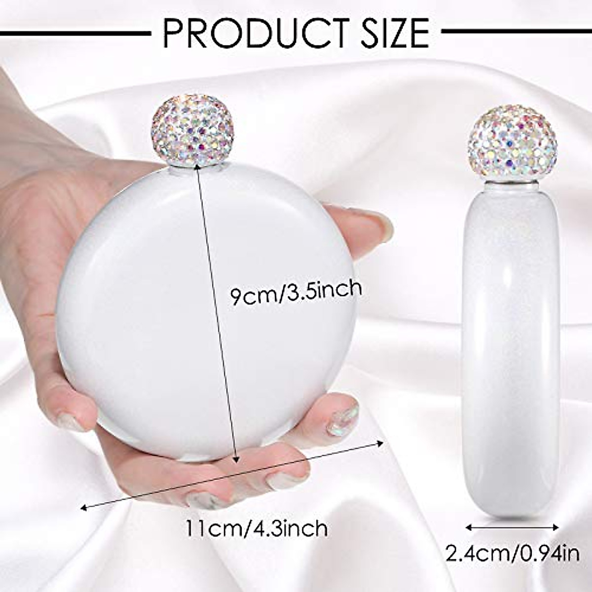 2 Pieces Cute Liquor Flask for Women Stainless Steel Flask Crystal Liquor Glitter Whiskey Flasks 5 oz Cute Liquor Flask with Crystal Lid, Funnel and Glitter Coating for Women Present (Black and White)