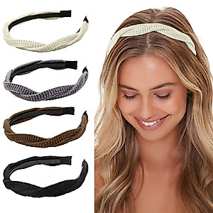 WOVOWOVO 4 Pieces Headbands for Women Girls Braided Knitted Hairband Fashion Non Slip Headband Solid Colors Hair Accessories