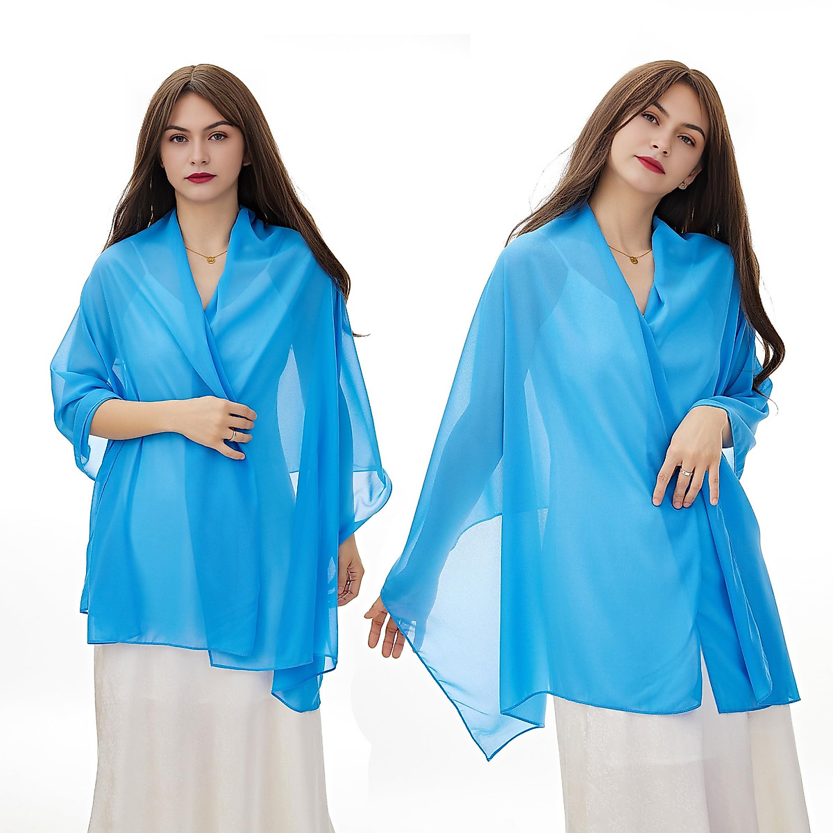 YOUR SMILE for Women Lightweight Breathable Solid Color Soft Chiffon Long Fashion Scarves Sunscreen Shawls (Baby blue)