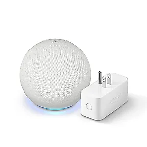 All-New Echo Dot (5th Gen, 2022 release) with clock with Amazon Smart Plug | Glacier White