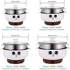 4-IN-1 Multifunction Electric Cooker Skillet Grill Pot Wok Electric Hot Pot for Noodles Cook Rice Fried Stew Soup Steamed Fish Boiled Egg Small Non-stick (2.3L, with Lid and Steamer)