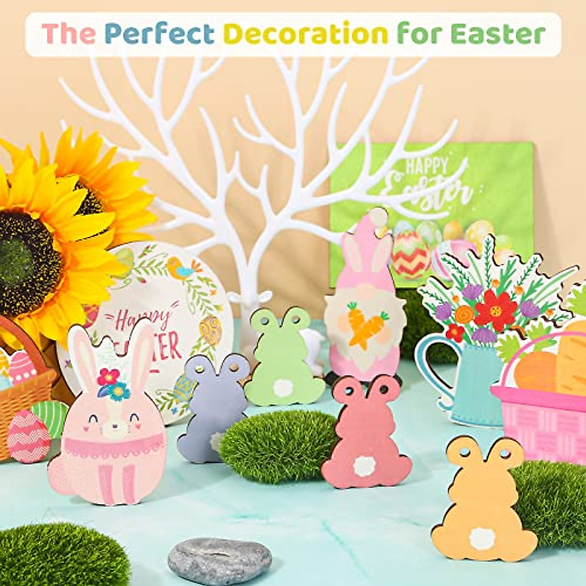 15Pcs Easter Tiered Tray Decor, Lucomb Easter Decorations Happy Easter Wood Signs Truck Full of Eggs, Farmhouse Signs Carrot Egg Bunny Decor for Easter Day Home Farmhouse Rustic Spring Decorations