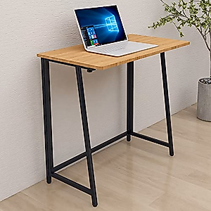 Siunzs Folding Desk, 32 Inch Small Desks for Small Spaces,Space Saving Foldable Computer Desk for Home Office Study Writing, Portable Small Collapsible Desk, Easy Assembly, Black Frame, Maple