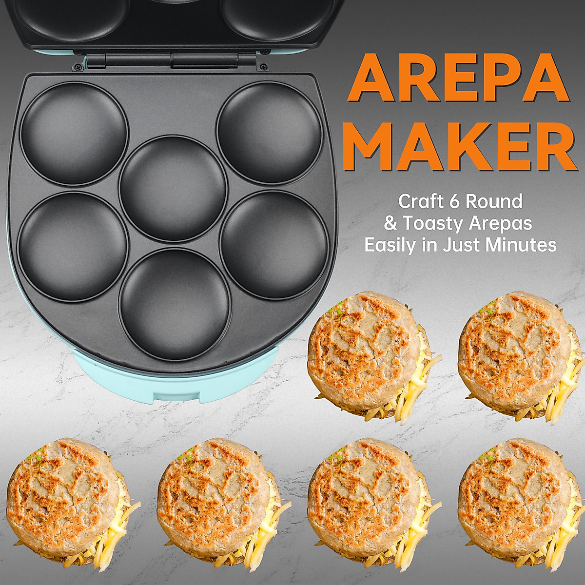 Baker's Friend Electric Arepas Maker with Browning Control, Mini Pancakes Maker, Pancake Maker Pan, Tostiarepa, Makes Corn Patties, Arepas, Mini Pancakes, Fried Eggs, Breakfast Sandwiches, Aqua