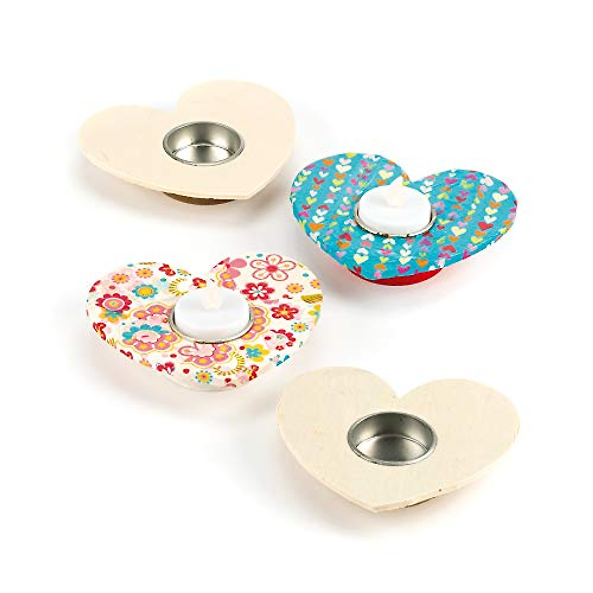 Baker Ross EM1183 Heart Shaped Tealight Holders - Pack of 4, Wooden Arts and Craft Kit for Kids, Design and Paint Yourself, Ideal Home or School Activity, White