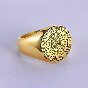 Amaxer Seven Archangels Ring for Men Stainless Steel The Seal Of Solomon Tetragrammaton Archangels Protection Ring Statement Band for Men Women (Gold, 12)