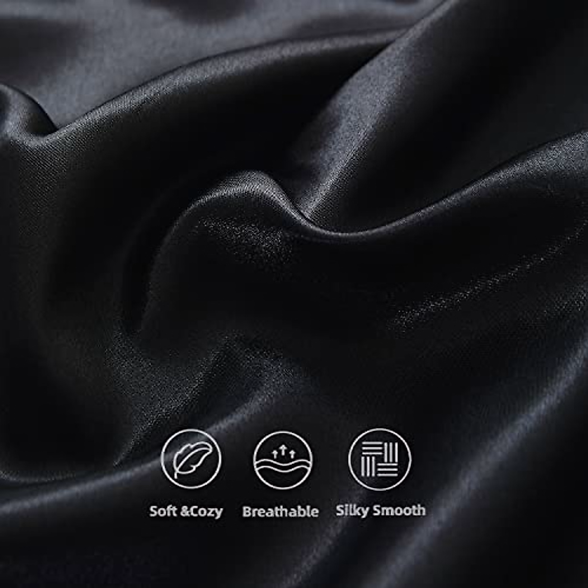 Superlake Ultrsoft Satin Pillowcase for Hair and Skin, Set of 2pc 20x30 Inches White Silk Standard Pillow Case, Envelope Closure Pillow Covers Gift for Women and Men (Standard, Black)