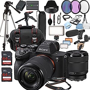 Sony a7 IV Mirrorless Camera with 28-70mm Lens + LED Always on Light + 128GB Memory, Filters, Case, Tripod + More (32PC Bundle Kit) (Renewed)
