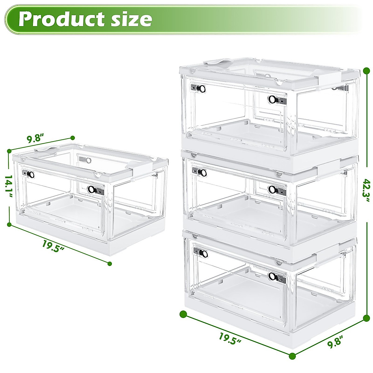 CTSNSLH 4 Tier Storage Bins with Lids, 192Quart Clear Stackable Storage Bins with Wheeled and Doors, Storage Boxes, Storage Containers, Closet Organizers and Storage