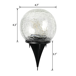 4 Solar Post Cap Lights Outdoor 2-in-1 Landscape Garden Ball Lights Cracked Glass Globe Lights Waterproof 5x5 In-Ground Spike Light for Posts Garden Yard Patio Pathway Deck Decor (Multi-Colors)