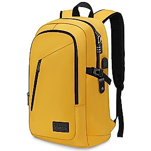 Mancro Travel Laptop Backpack, 15.6 in Anti Theft Backpack for Women Men with USB Charging Port, Water Resistant Computer Backpack Backpack Gift, Yellow