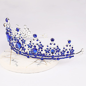 CAVETEE Blue Baroque Queen Crown for Women Birthday Tiara Luxurious Rhinestones Crown Wedding Bridal Crown Birthday Party Headbands Princess Party Prom Blue Tiaras and Crowns for Women Girls