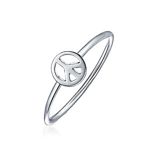 Bling Jewelry Minimalist Simple .925 Sterling Silver Midi Knuckle 1MM Band Stackable Peace Sign Ring For Teen For Girlfriend